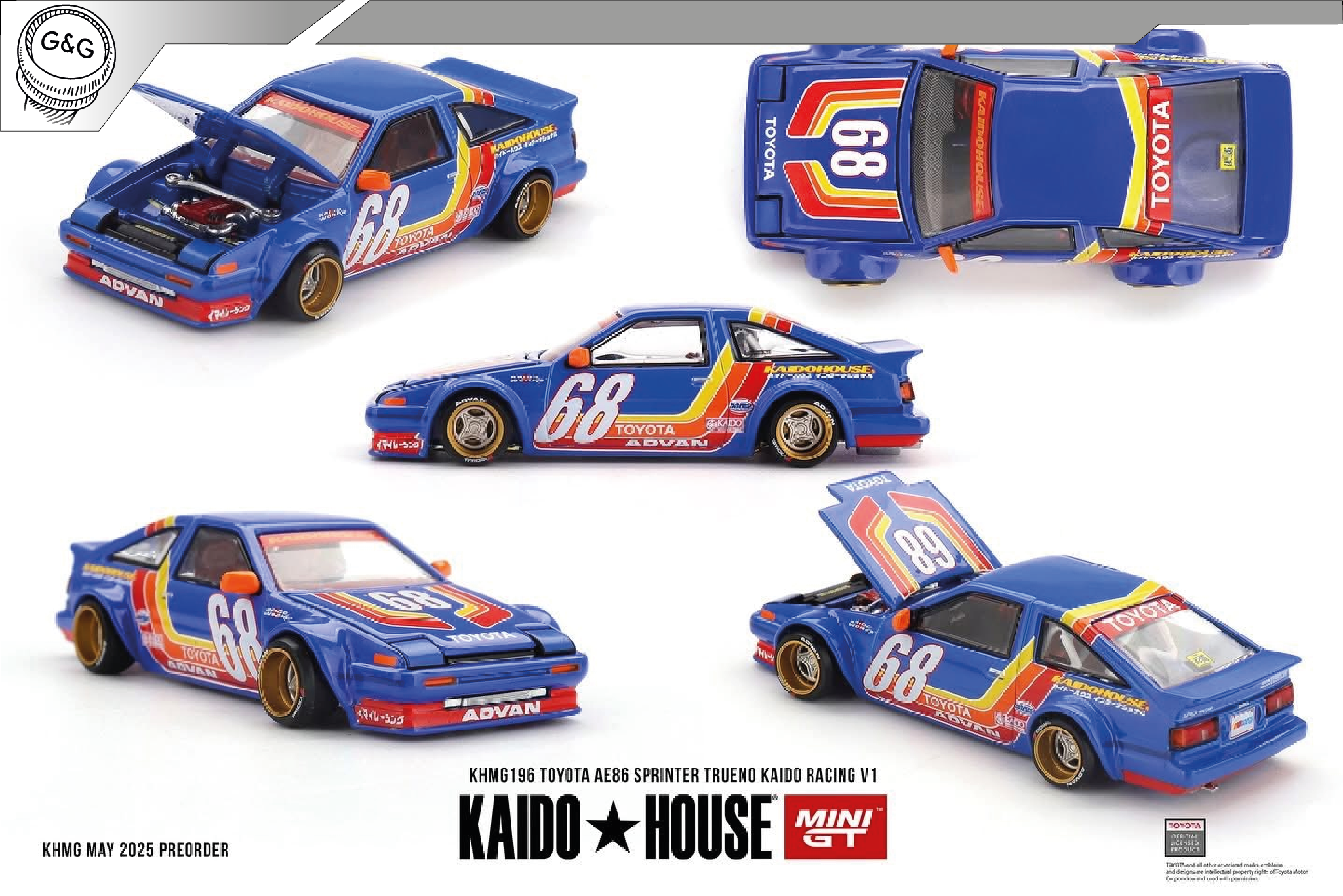 MINI GT KAIDO 196 - TOYOTA AE86 SPRINTER TRUENO KAIDO RACING V1 – GearAndGo